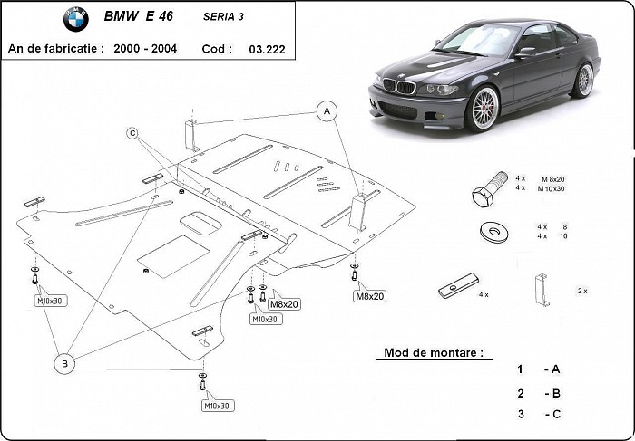 Scut motor metalic BMW Seria 3 E46 2000-2004 | Scut de protectie