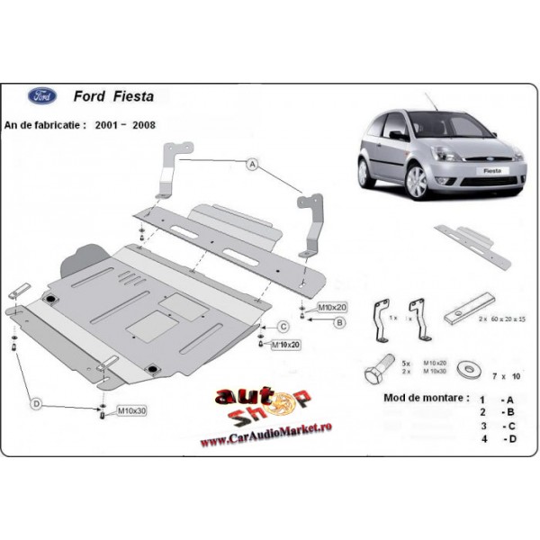 Scut motor metalic Ford Fiesta 2001 - 2008 - 2013 | Scut de protectie