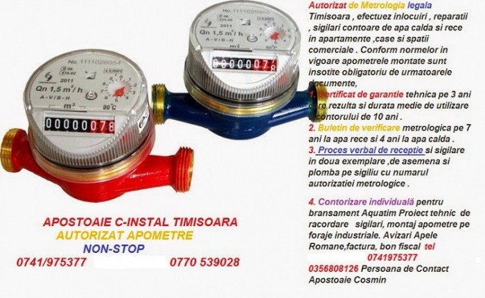 Sigilari Apometre Apa Rece Si Calda In Timisoara, Apometre-contoare-apa