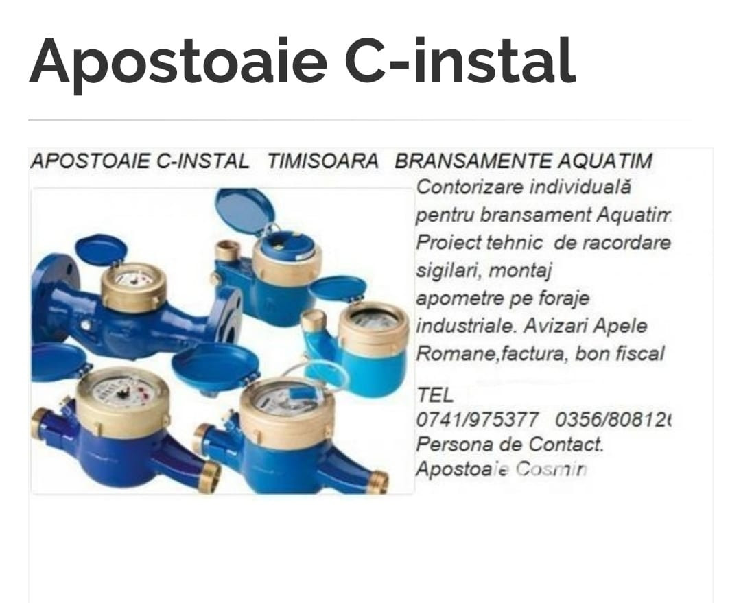 Instalatori Autorizati Apometre (contoare apa )cu Atestat Timisoara ...