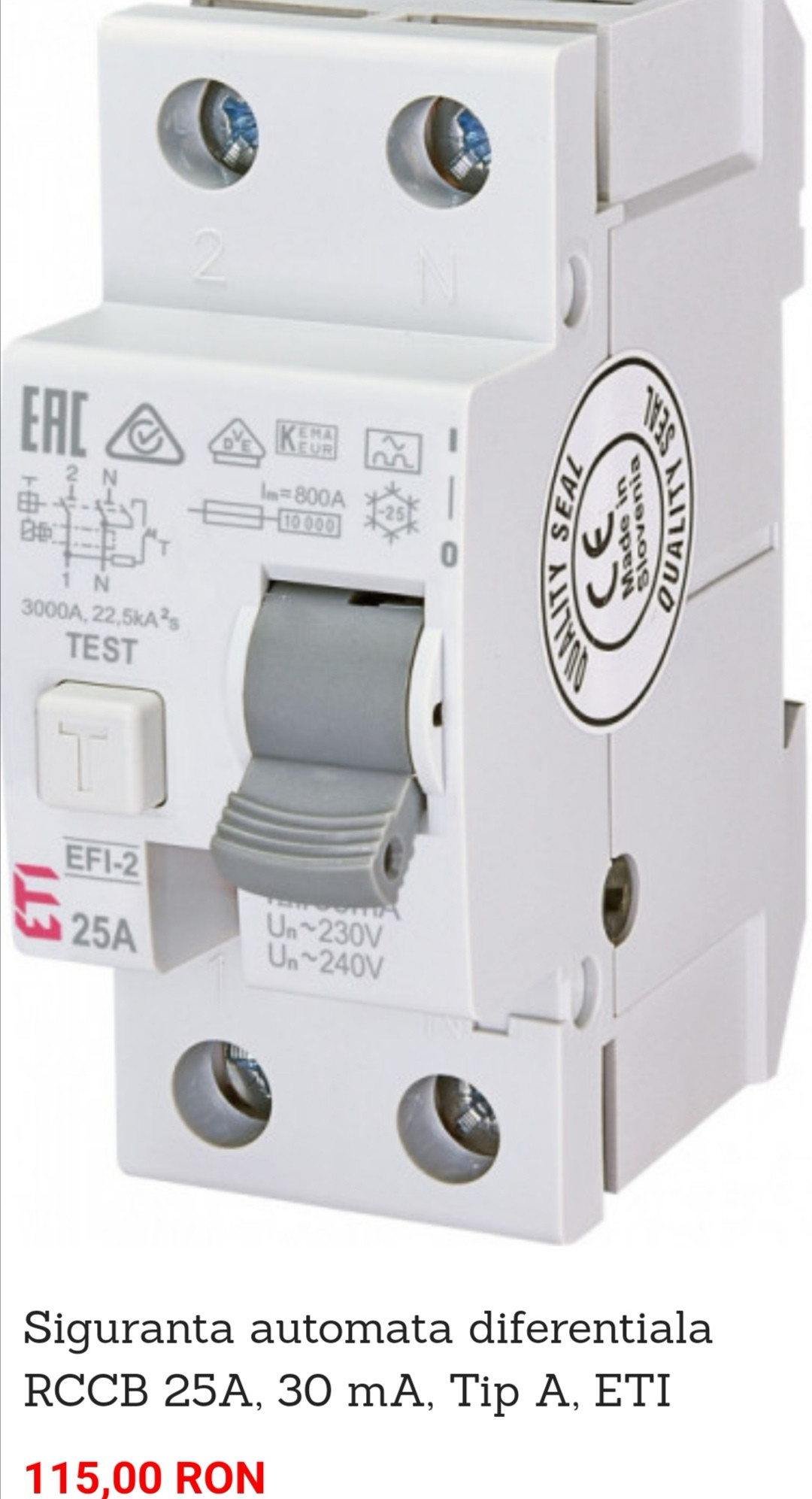 Siguranta Automata Diferentiala Rccb 25a, 30 Ma, Tip A, Eti, Importator, Siguranta Automata ...