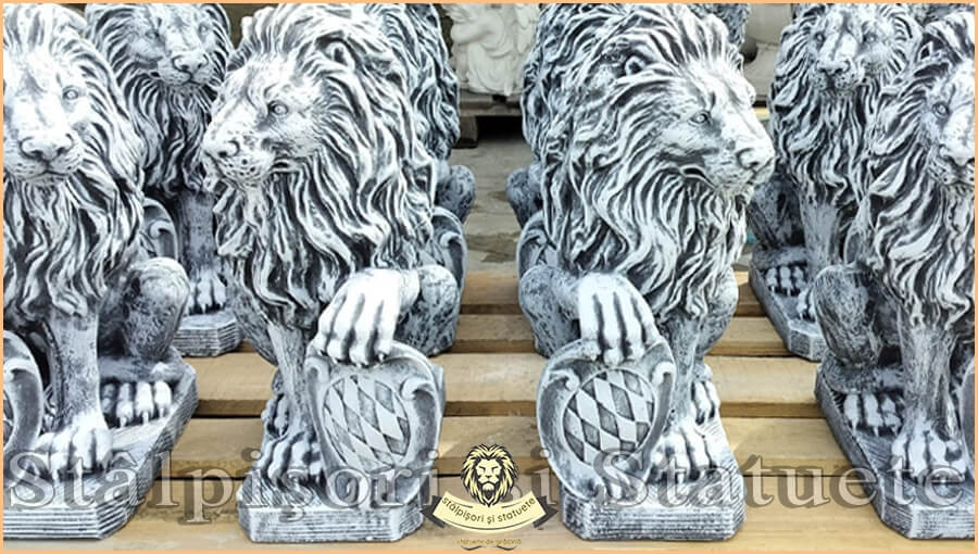 Statueta Leu Cu Blazon, Gri Patinat, Model S2., Producator, Stalpisori ...