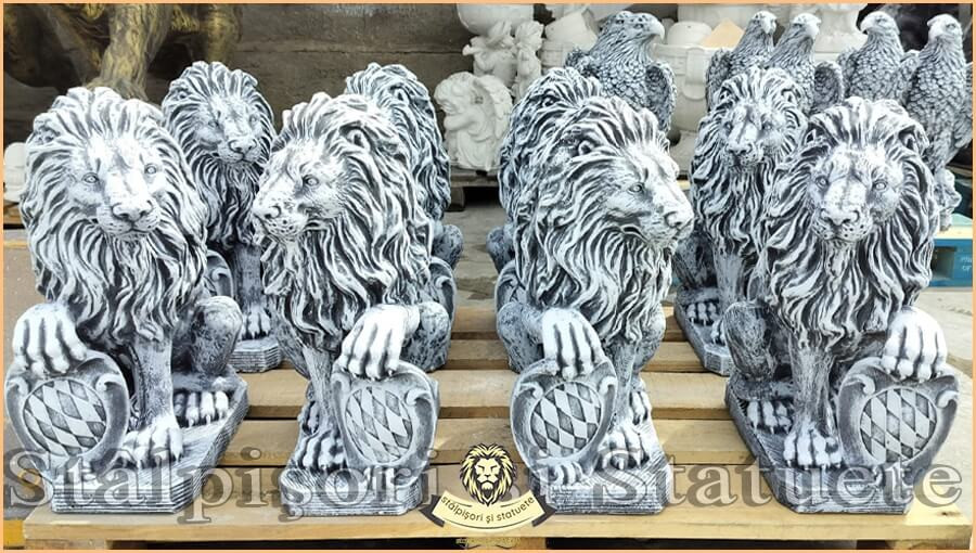 Statueta Leu Cu Blazon, Gri Patinat, Model S2., Producator, Stalpisori ...