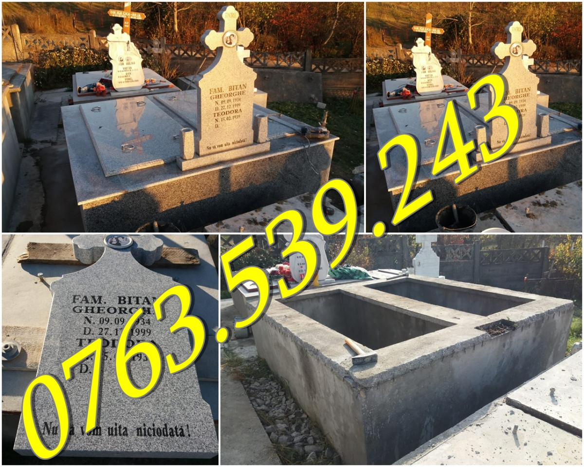 Amenajare Renovare Mormant Cavou Cu Granit Gri Deschis | Monumente funerare